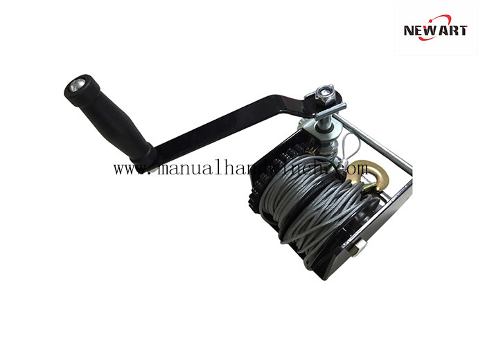 680kg Black Power Coated Worm Hand Winch , Two Cables Worm Gear Boat Winch
